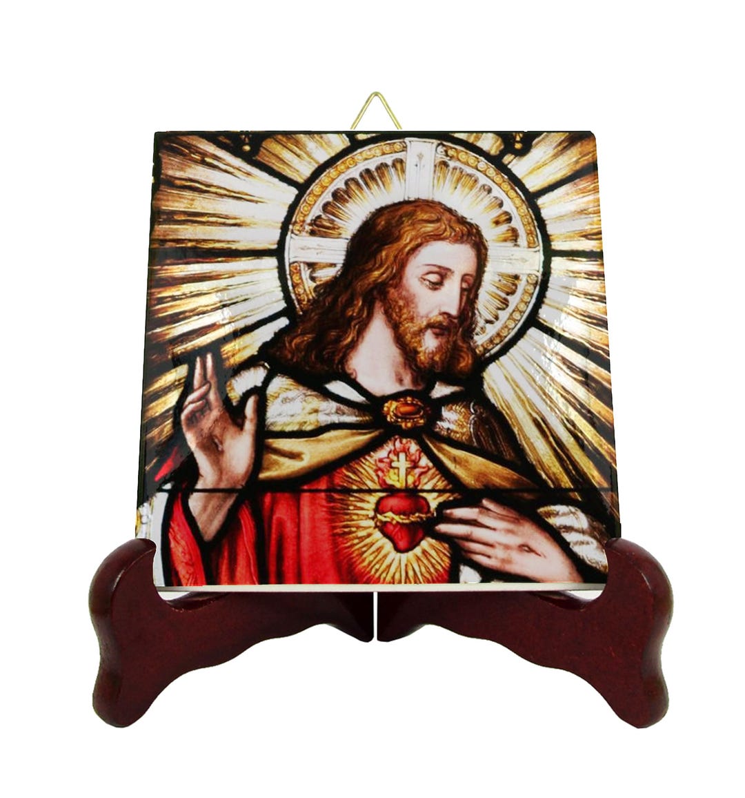 Handcrafted Sacred Heart of Jesus Ceramic Tile - Christian Home Decor ...