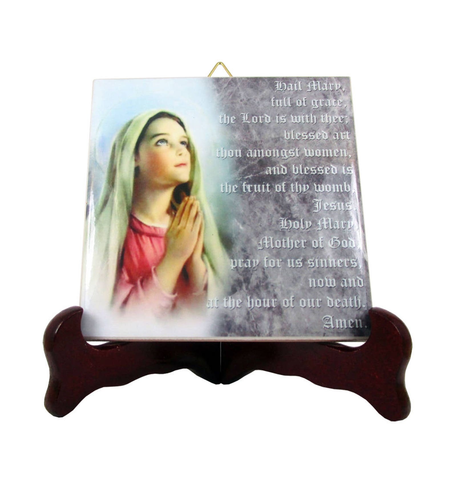 Hail Mary Catholic gift religious icon on ceramic tile - Etsy Italia