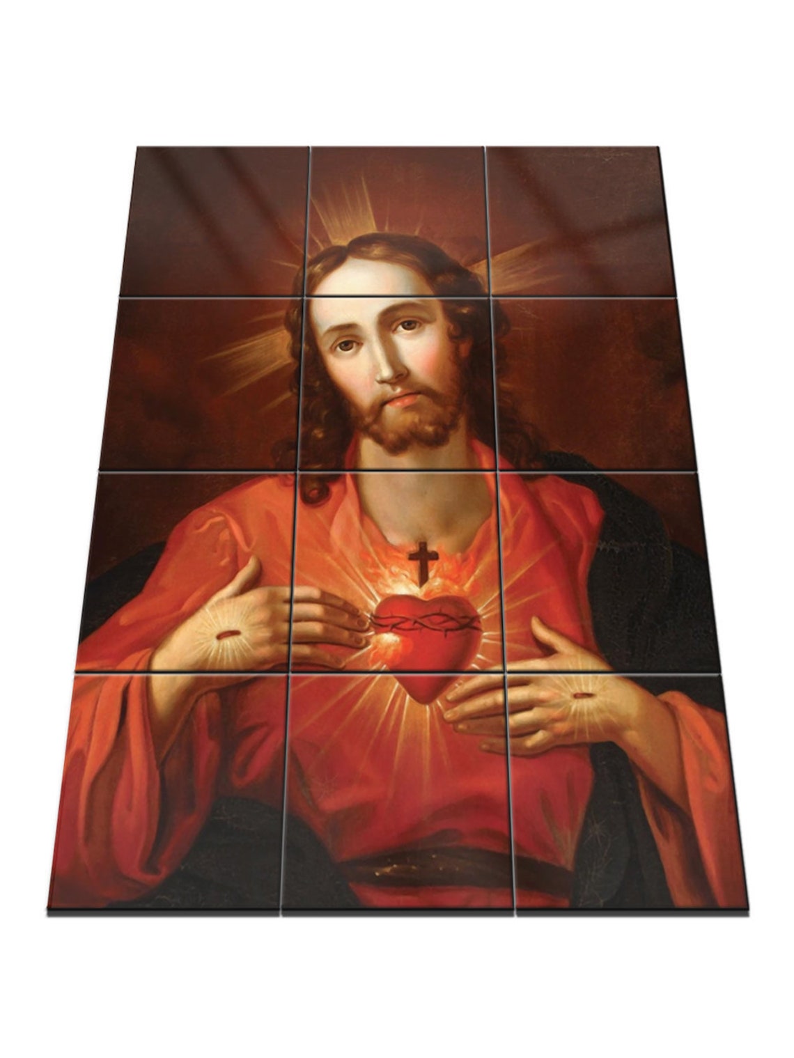Religious Tile Mural Sacred Heart of Jesus Religious Wall - Etsy