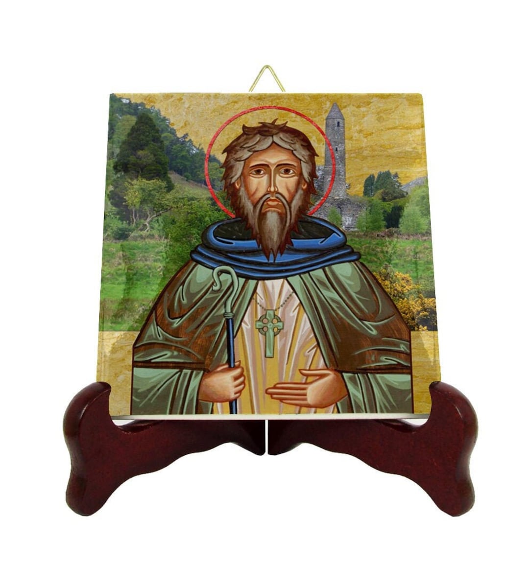 Saint Kevin of Glendalough Icon: Handmade Catholic Tile, Irish Saint - Etsy