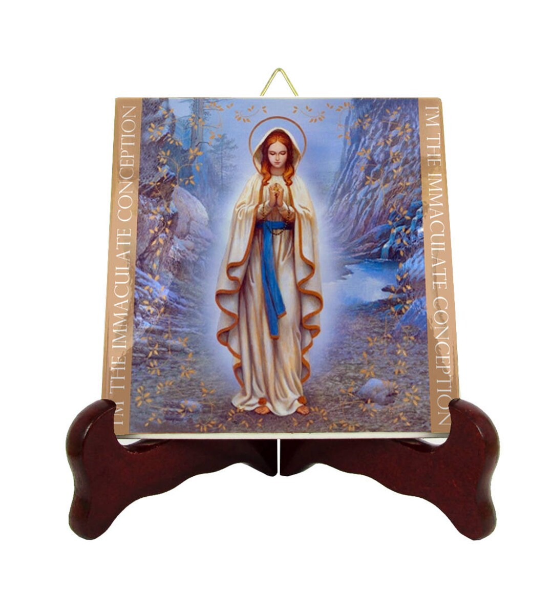 Our Lady of Lourdes Ceramic Tile: Handmade Catholic Icon, Religious ...