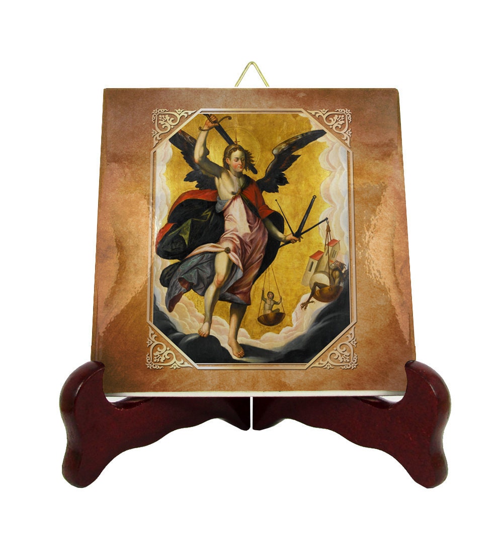 The Archangel Michael catholic icon on tile St Michael | Etsy