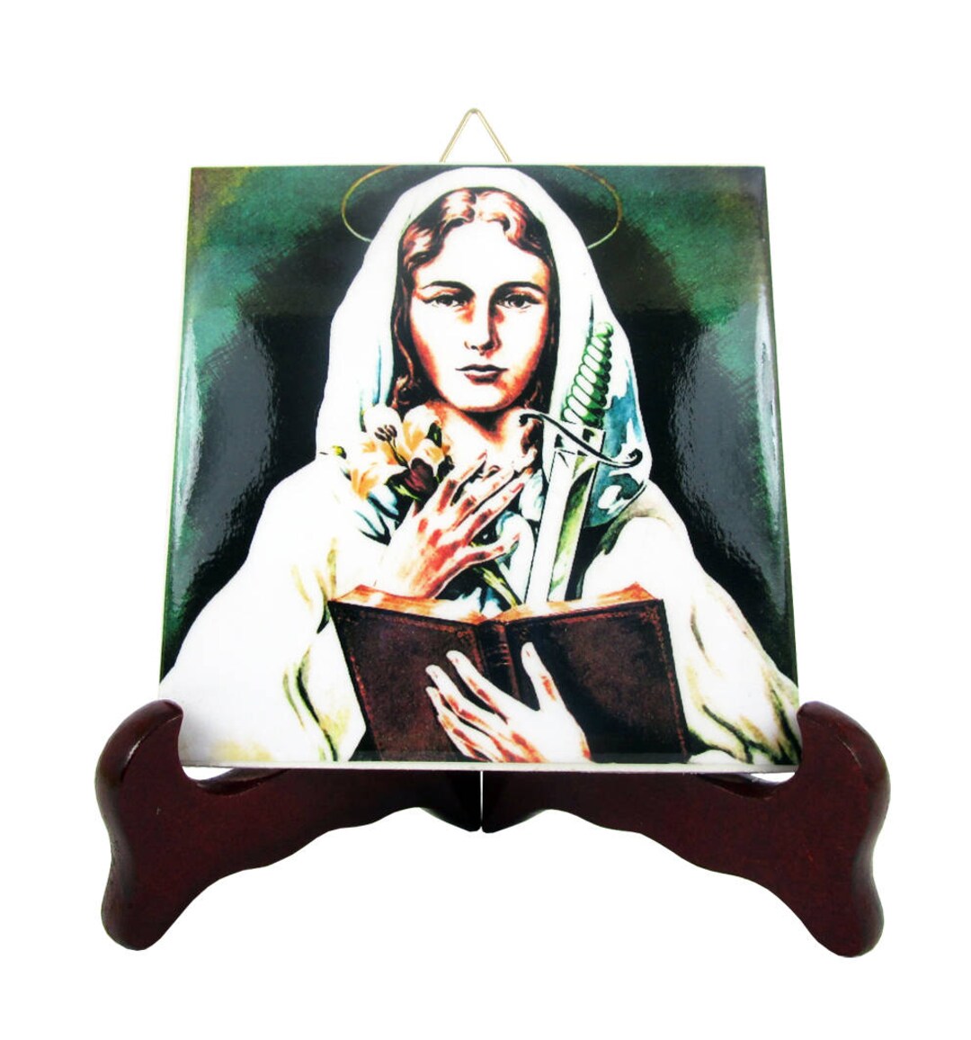 Saint Dymphna Catholic Saint Icon on Ceramic Tile Made in Italy St ...