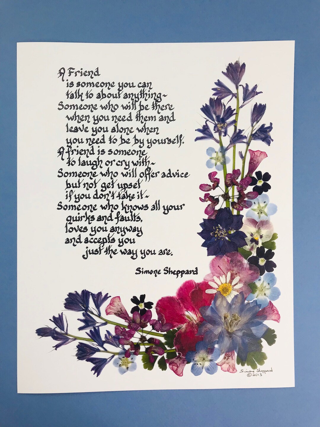 Friendship Print, 8 X10, Reproduced From My Original Calligraphy and ...
