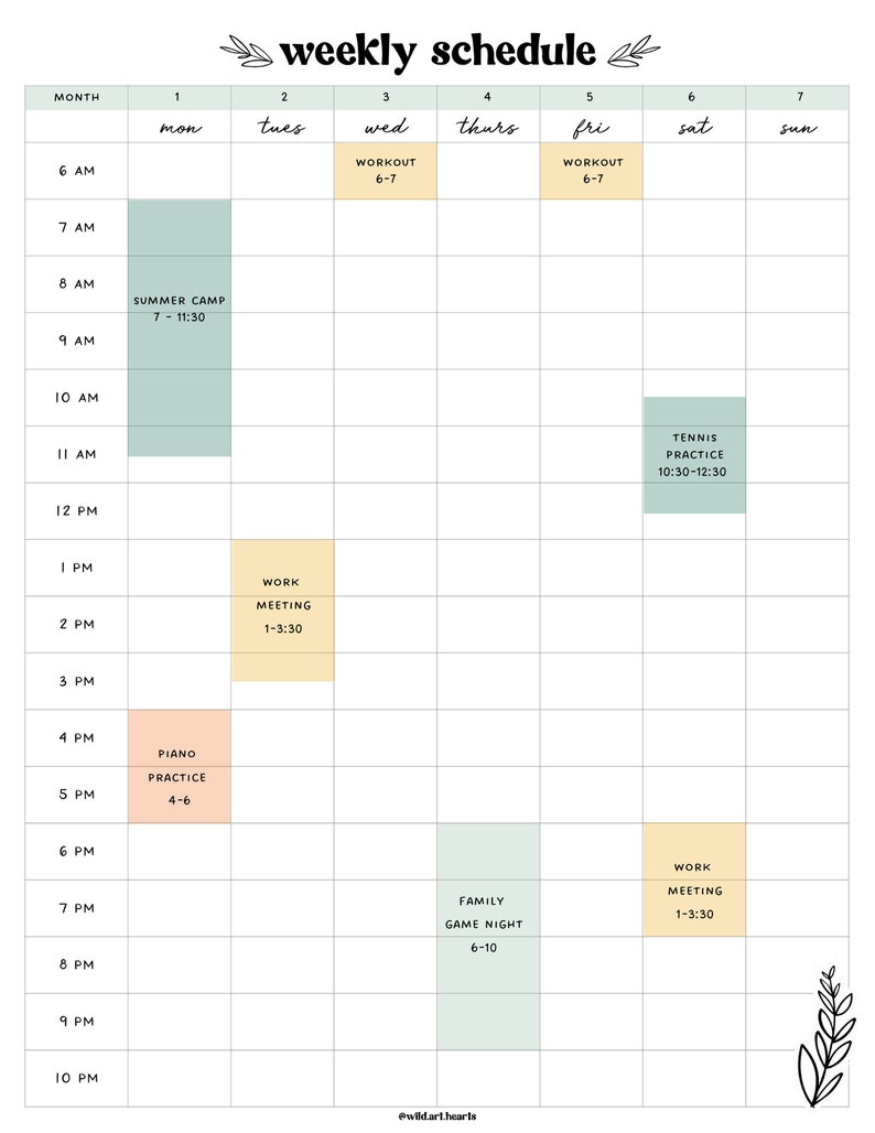 Weekly Timetable Schedule - Etsy