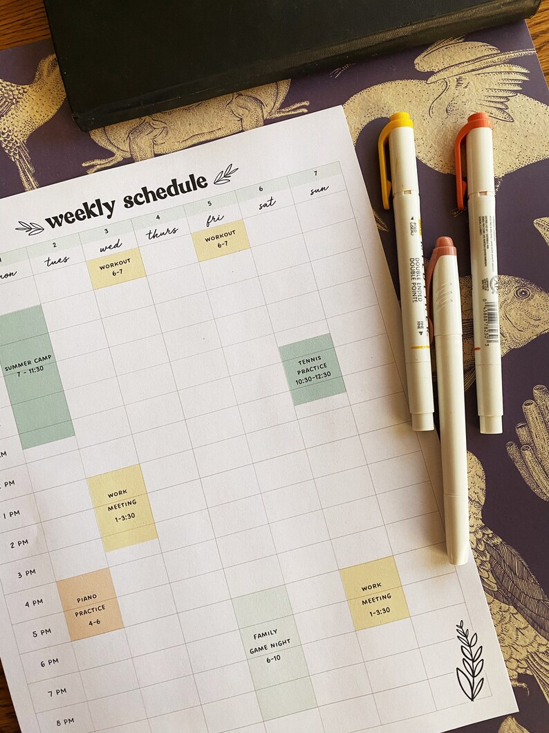 Weekly Timetable Schedule - Etsy