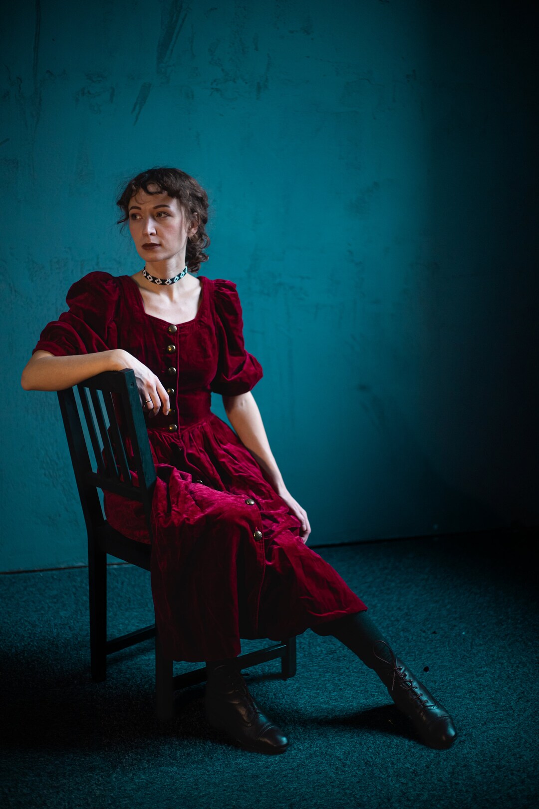 Natural Velvet Dress /holiday Dress / Size M / 80s - Etsy