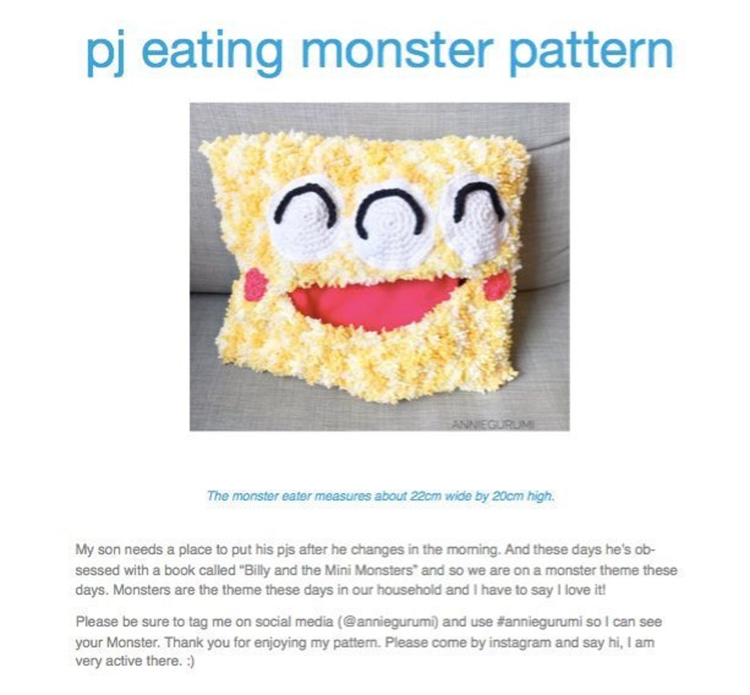 PJ Eater: Pajama Eating Monster Crochet Pattern (digital PDF) - Etsy
