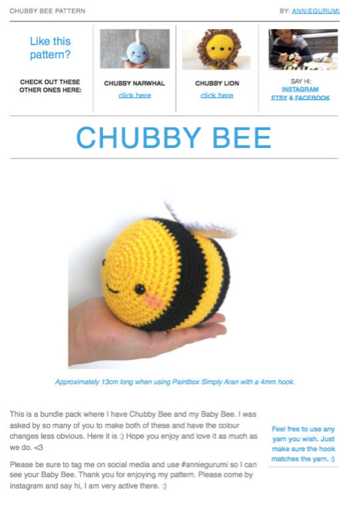 Pattern Bundle: Baby & Chubby Bee Digital PDF | Etsy