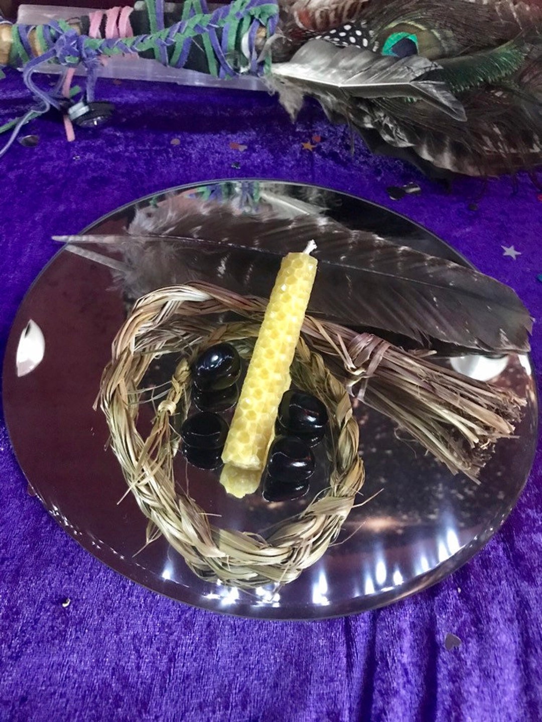 Cleansing & Protection Altar Kit: Sweetgrass, Wax Candle, Feather ...