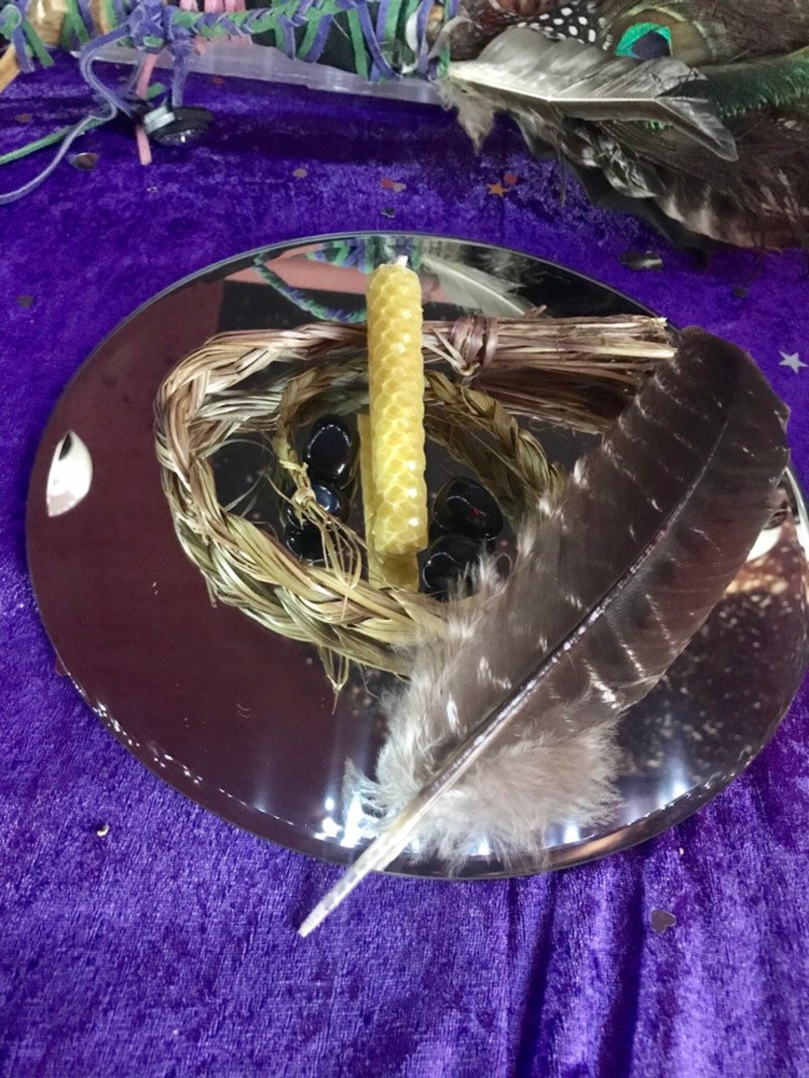 Cleansing & Protection Altar Kit: Sweetgrass, Wax Candle, Feather ...