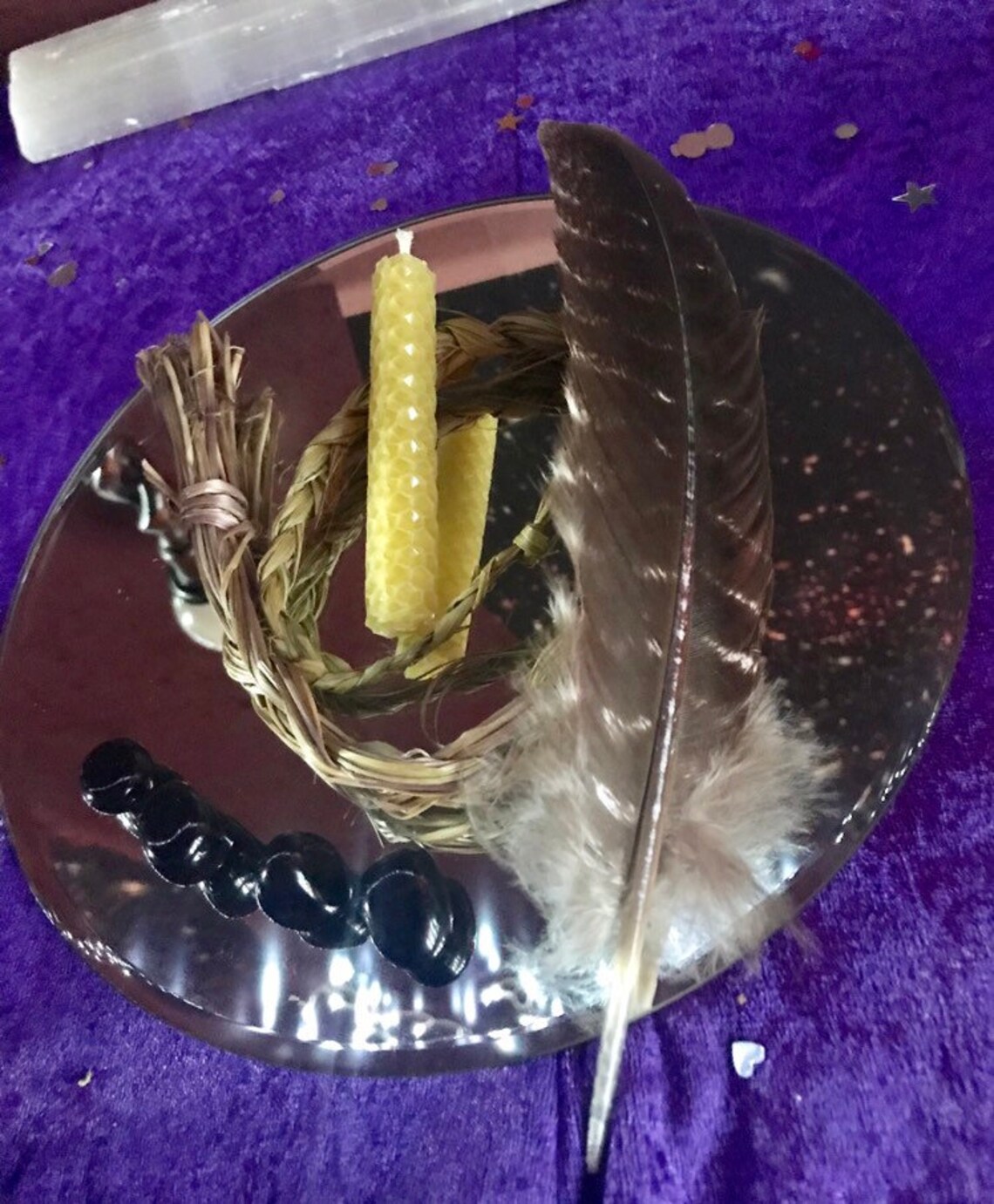 Cleansing & Protection Altar Kit: Sweetgrass, Wax Candle, Feather ...