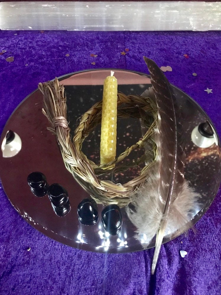 Cleansing & Protection Altar Kit: Sweetgrass, Wax Candle, Feather ...