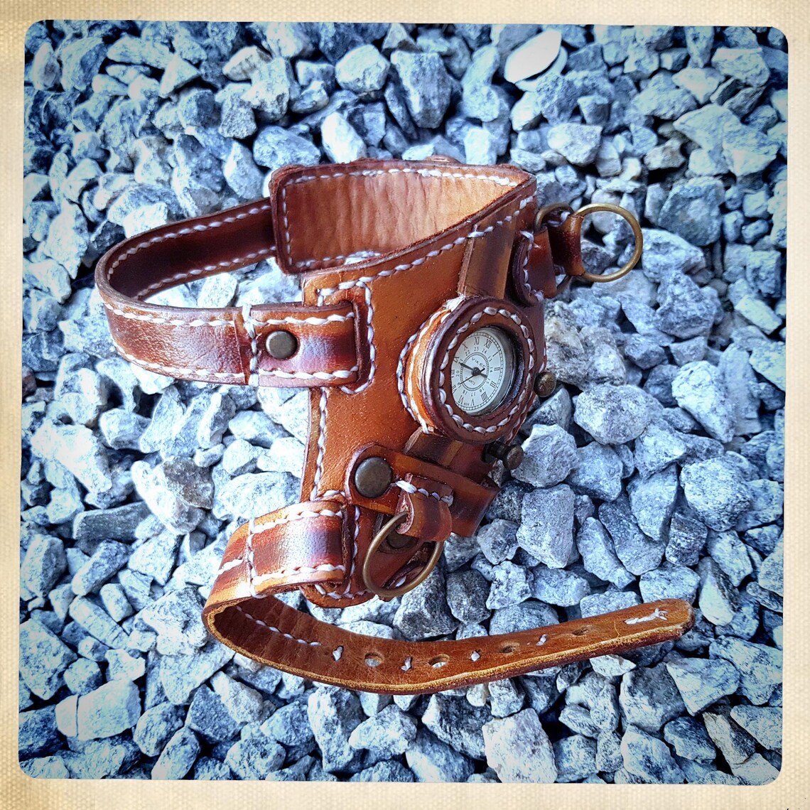 Steampunk Cuff With Watch Handmade Cuff Vegetanned Hand - Etsy