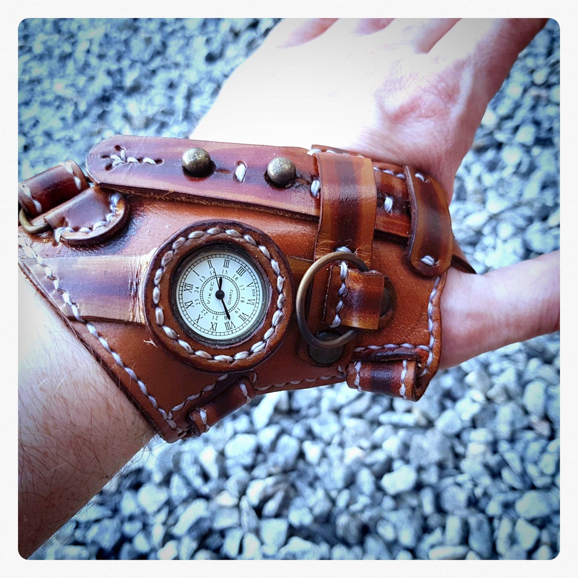 Steampunk Cuff With Watch Handmade Cuff Vegetanned Hand - Etsy