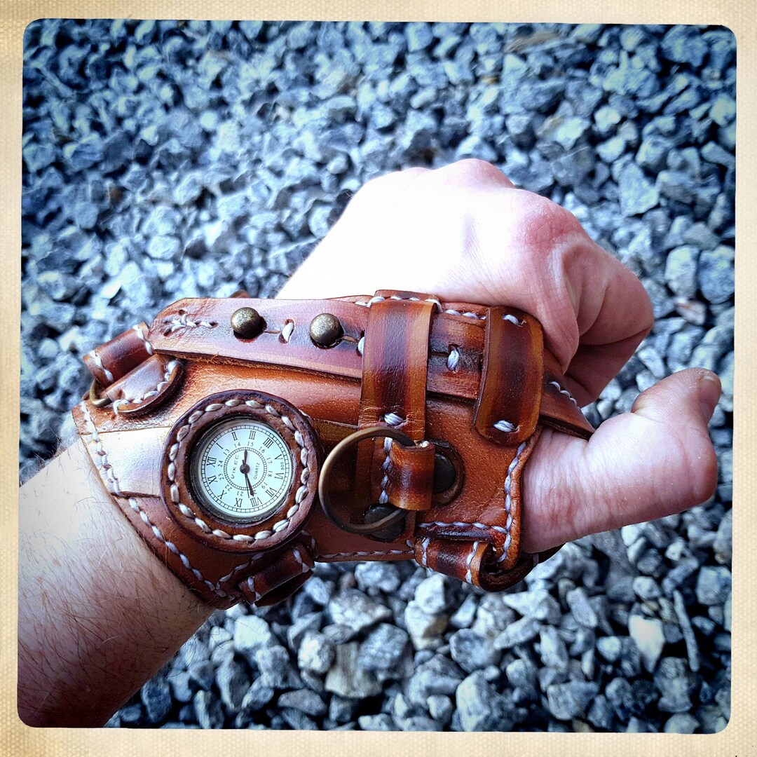 Steampunk Cuff With Watch - Handmade Cuff - Vegetanned Hand Dyed ...