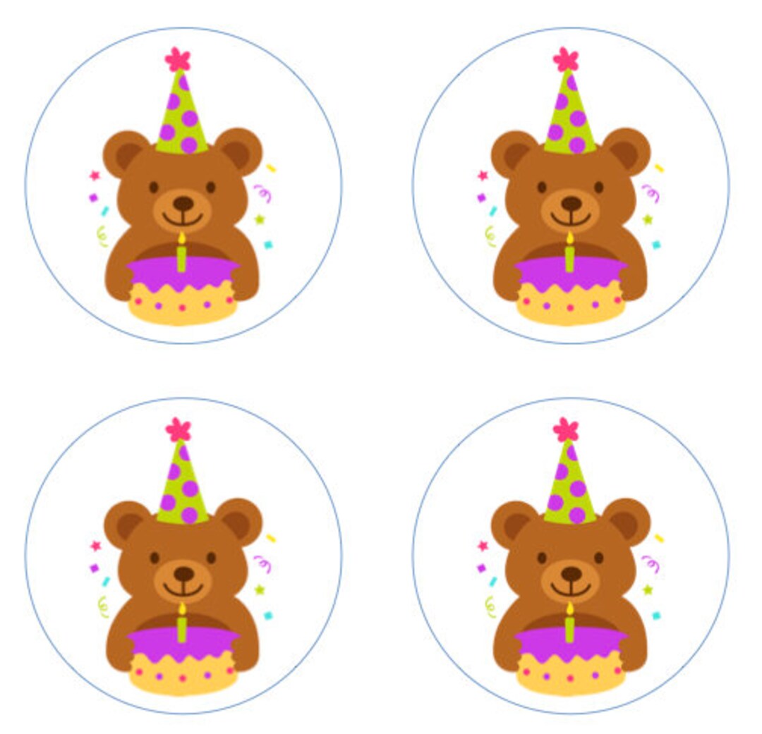 Party Animals Bears With Cake Edible Cupcake Topper Decorations - Set ...