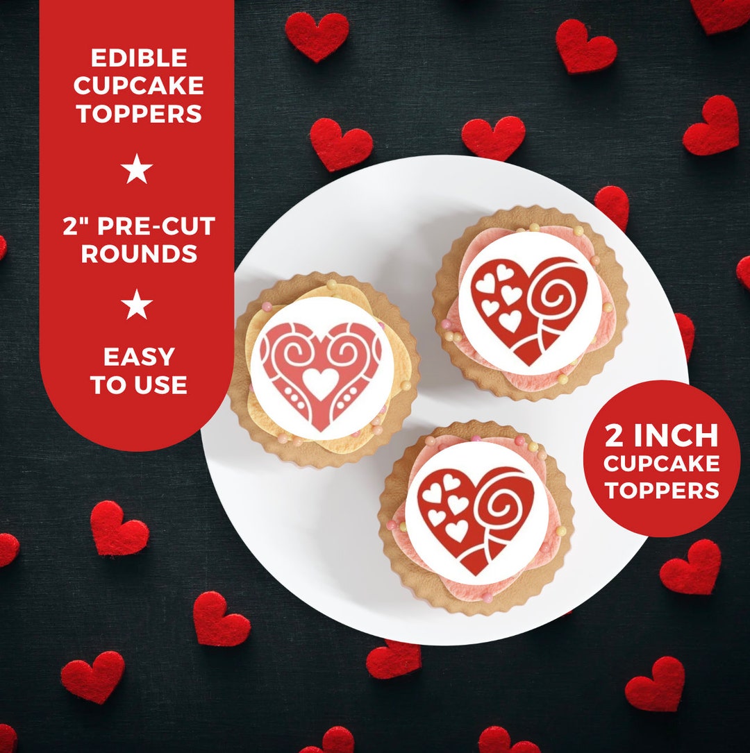 Heart Doodles Valentine Edible Cupcake Topper Decorations - Set of 12 ...