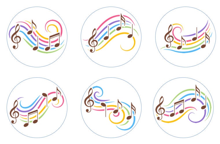 Colorful Music Notes Edible Cupcake Topper Decorations Set | Etsy