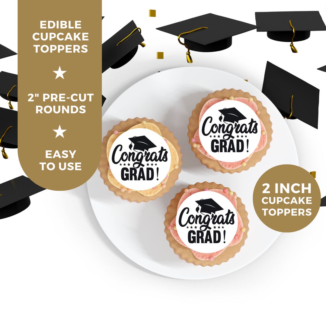 Graduation Edible Cupcake Topper Decorations, Pre-cut Edible Image ...