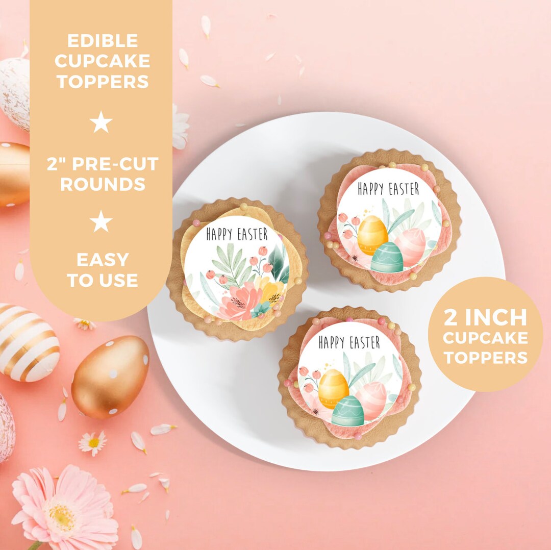 Happy Easter Floral Watercolor Edible Cupcake Topper Decorations, Pre ...