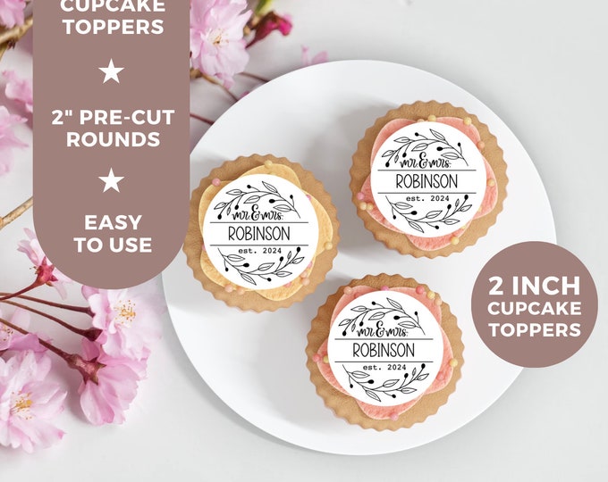 Wedding Edible Cupcake Topper Decorations, Custom Pre-cut Edible Image ...