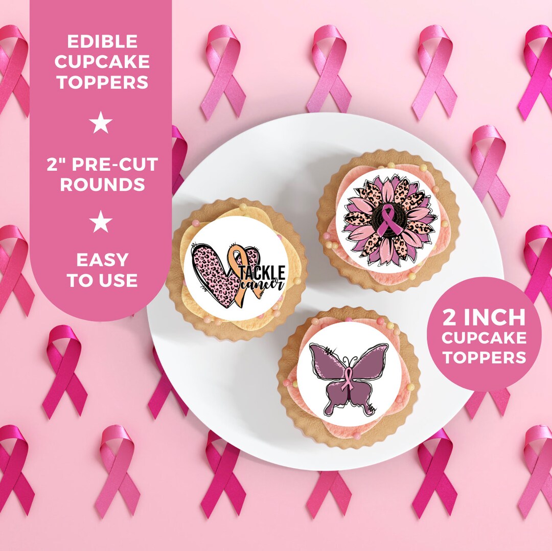 Breast Cancer Awareness Edible Cupcake Topper Decorations, Pre-cut ...
