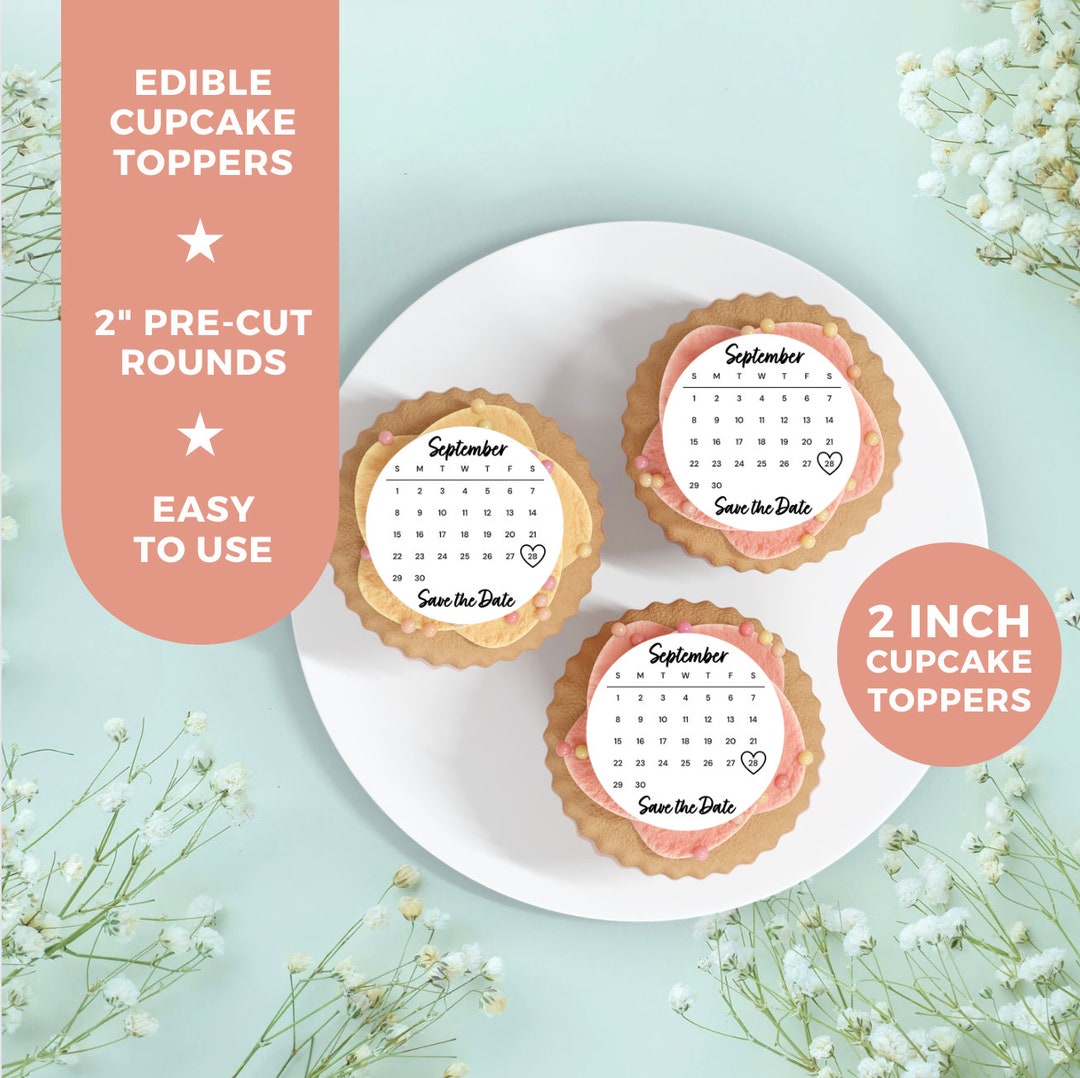 Custom Wedding Date Calendar Pre-cut Edible Cupcake Topper Decoration ...
