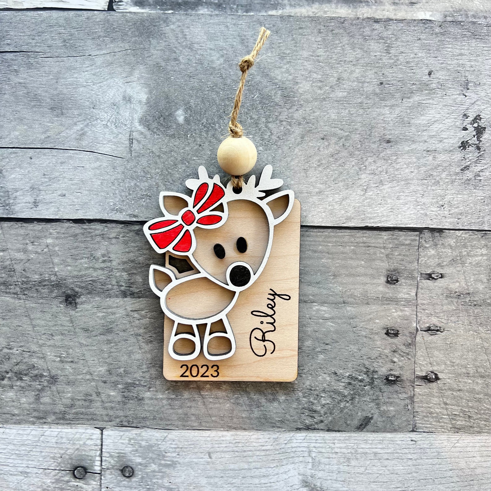 Custom Reindeer Wood Ornament (choose Boy or Girl) From Made by R and R ...