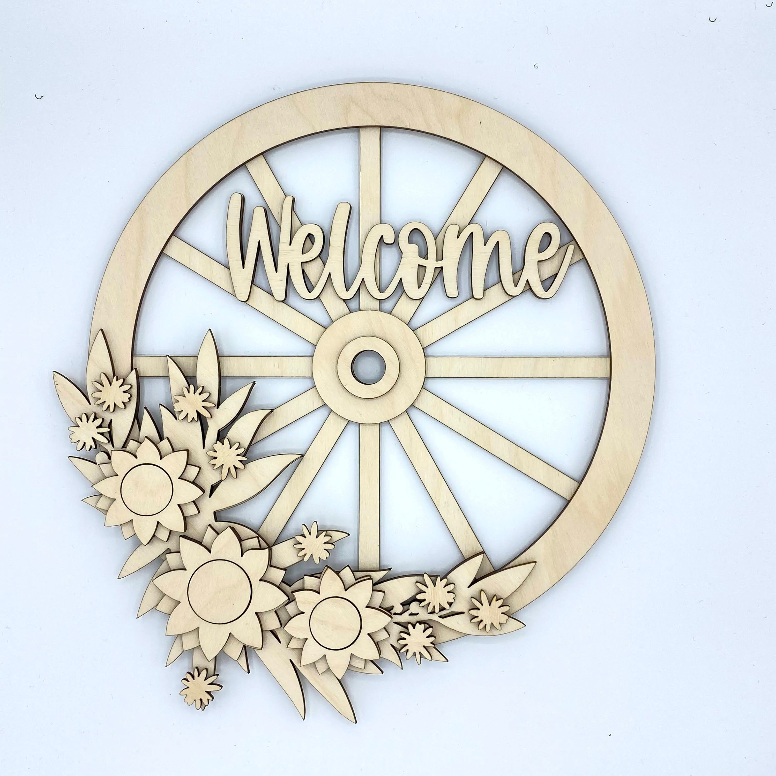 Wagon Wheel Welcome Sign Wood Cut Outs From Made by R and R - Etsy