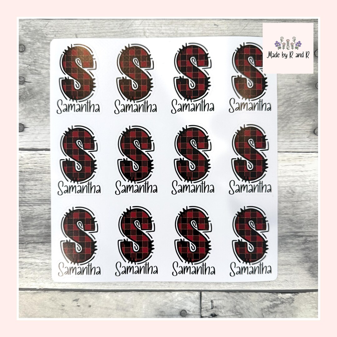 Custom Name and Monogram Buffalo Plaid Stickers (set of 12) From Made ...