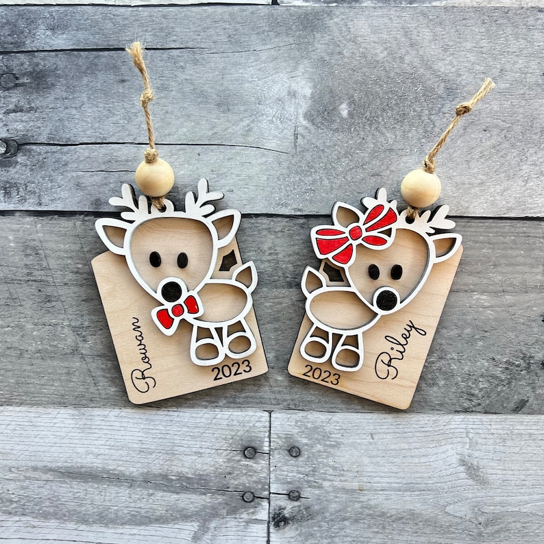Custom Reindeer Wood Ornament (choose Boy or Girl) From Made by R and R ...
