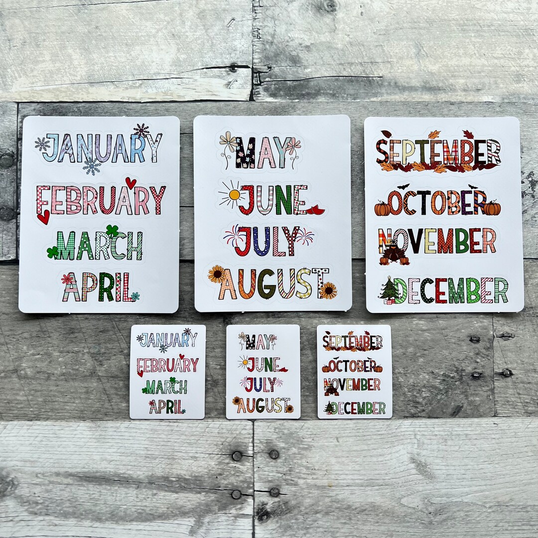 Month Name Stickers set of 12 Choose Large or Small Size From Made by R ...