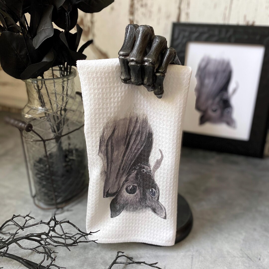Watercolor Bat Dish Towel- Artist Collab Tea Towel- Halloween Kitchen ...