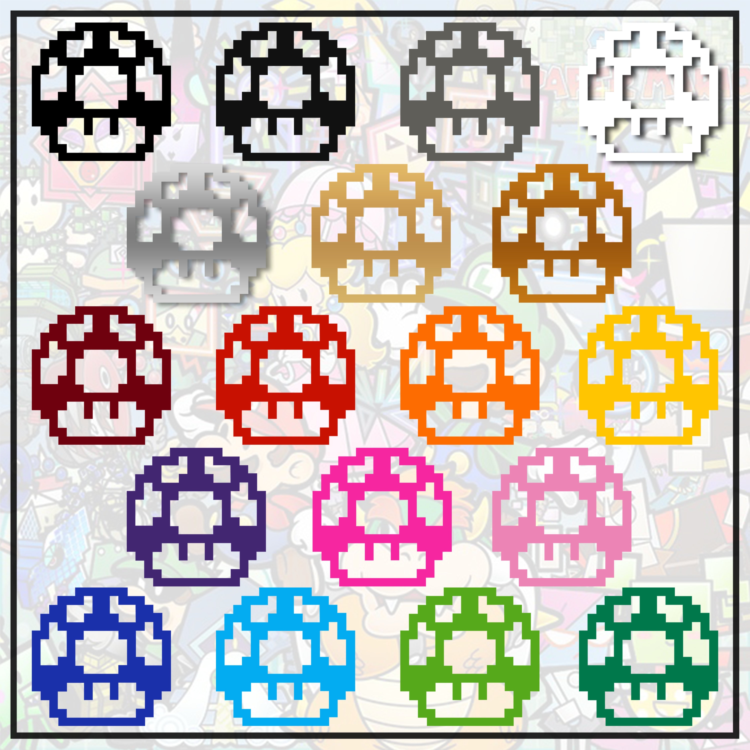 Nintendo Decal Super Mario Brothers 8 Bit 1 up Mushroom | Etsy