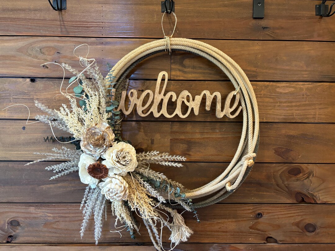 The Fringed Pony Rope Wreath, Floral Rope Wreath , Western Rope Wreath ...