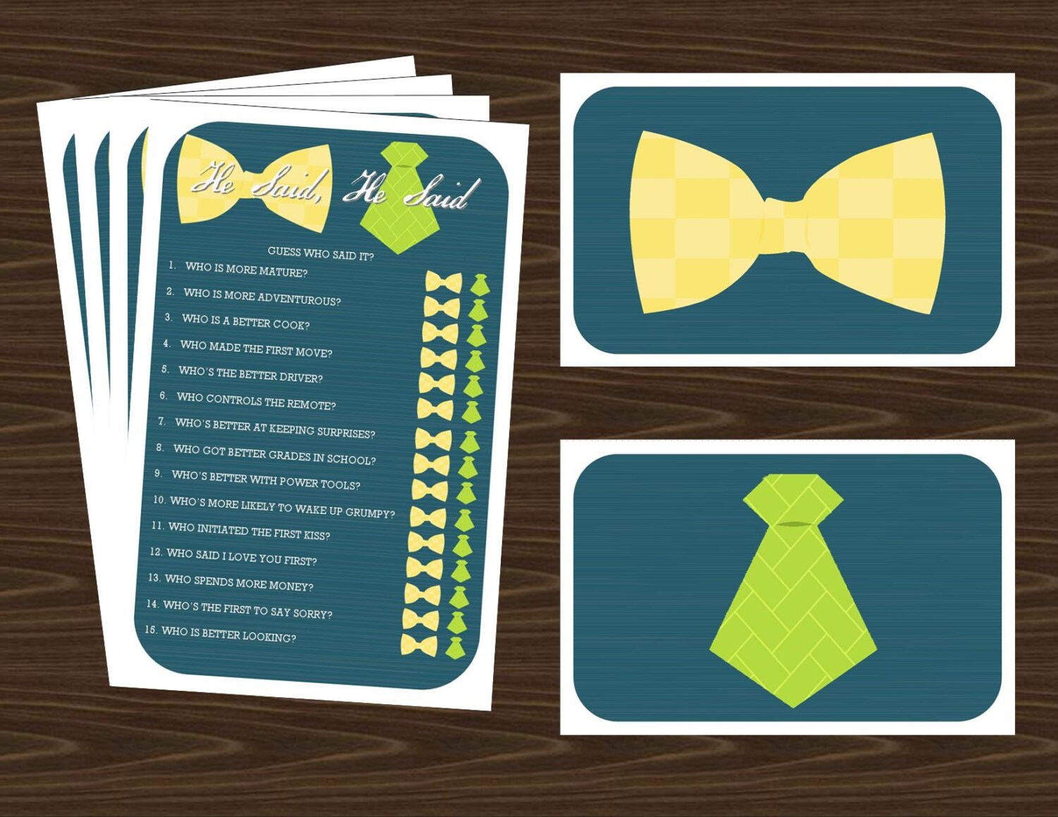 Wedding Trivia Game Printable With Neck and Bow Ties Response Cards for ...