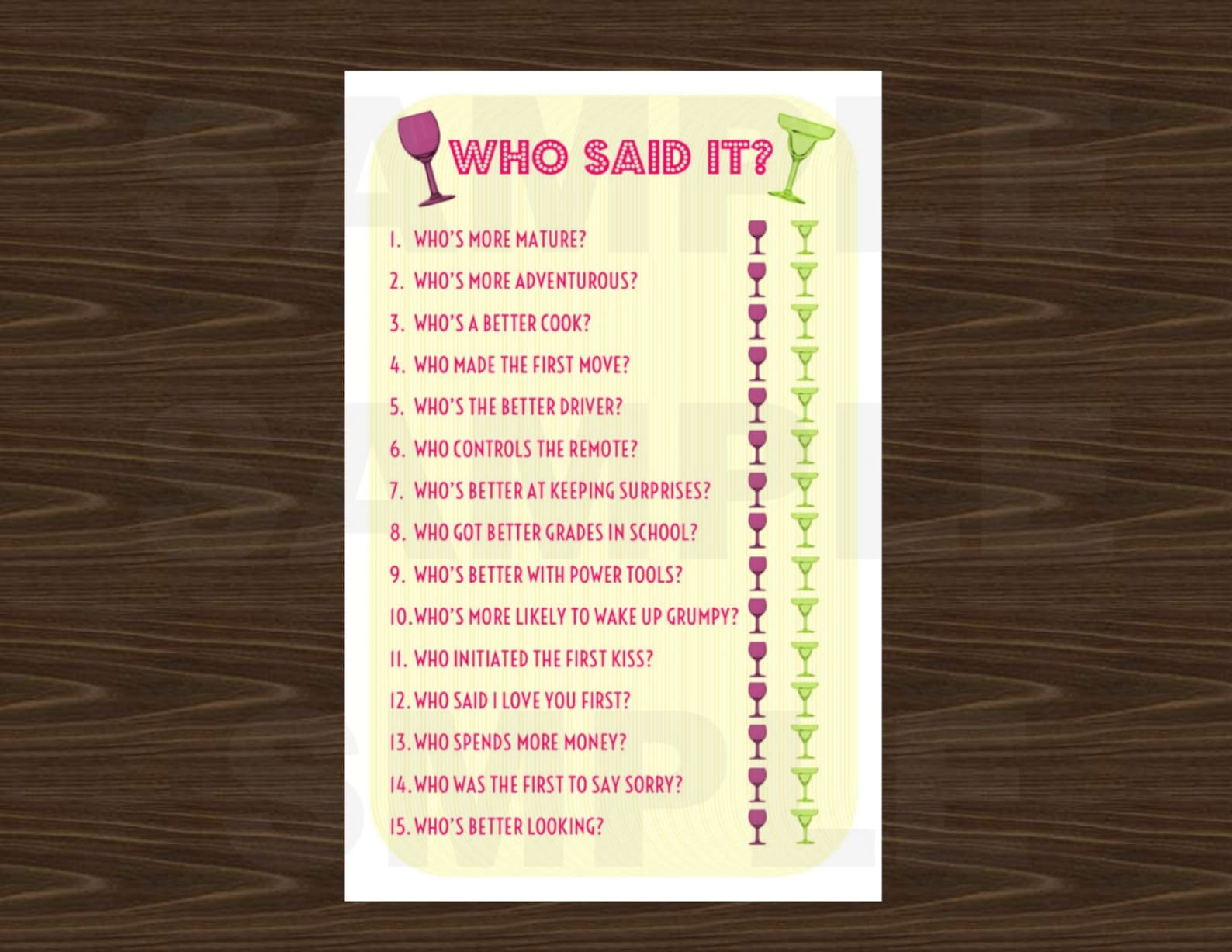 Who Said It Trivia Game Printable With Margarita and Wine Glass ...