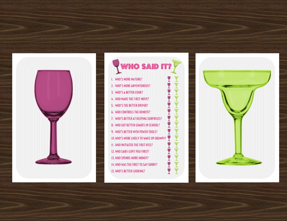 Who Said It Trivia Game Printable With Margarita and Wine Glass ...