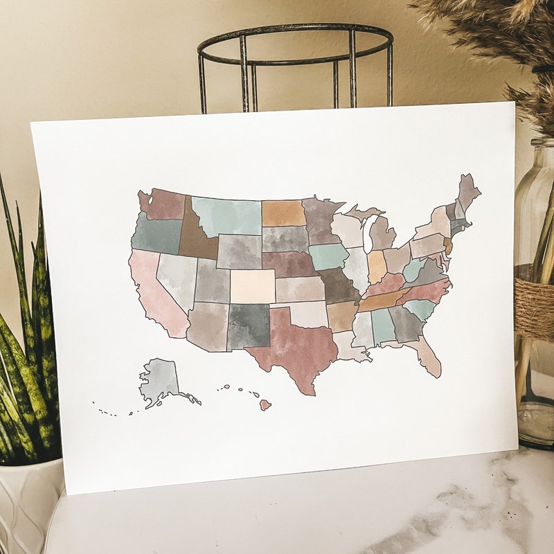 Watercolor Map of Us - Etsy