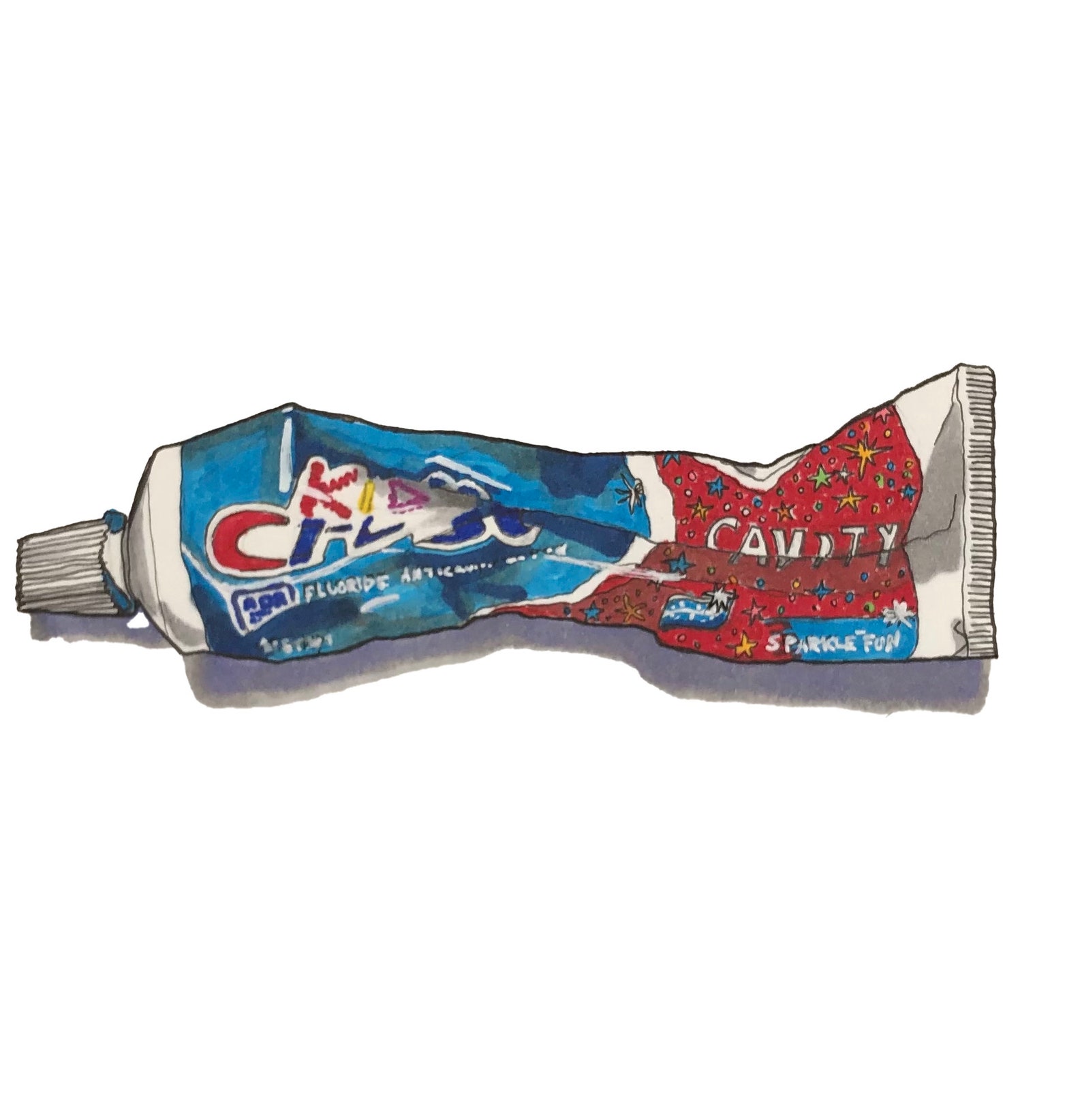 Art Print Crest Kids Sparkle Fun Toothpaste Marker and Ink Drawing - Etsy