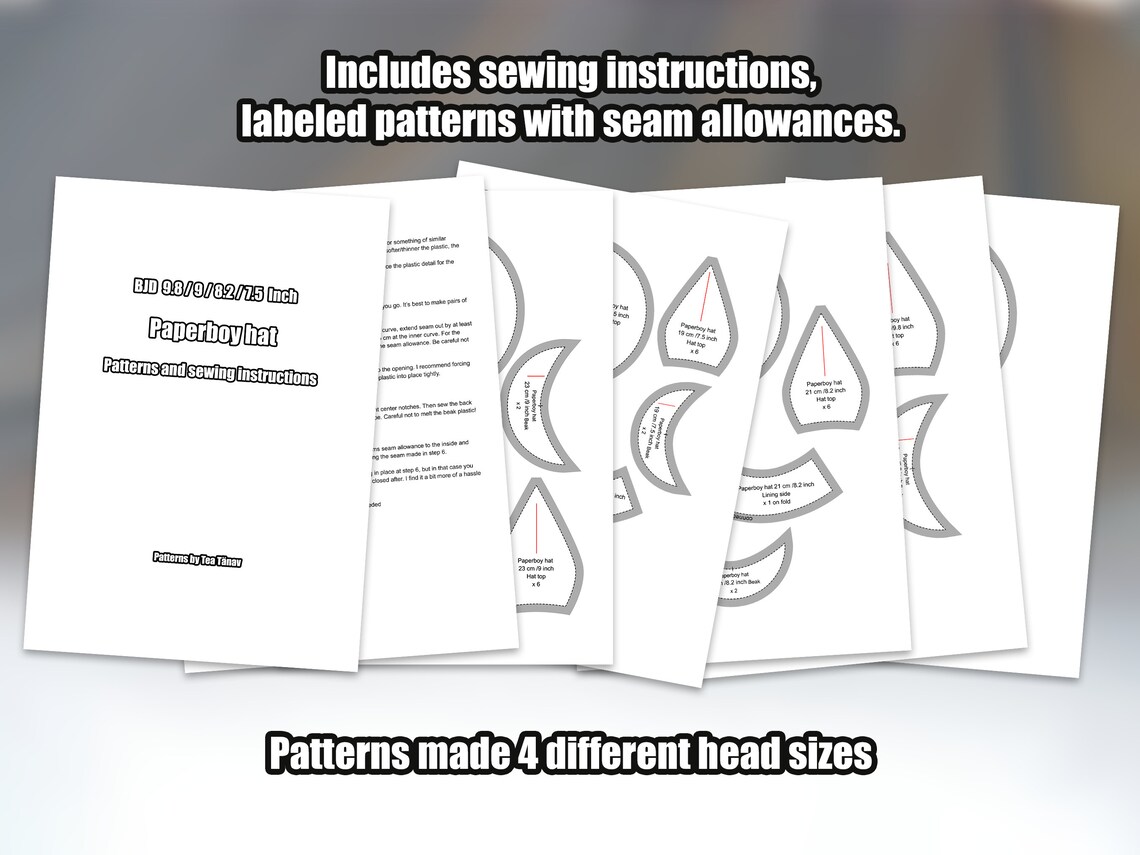 BJD Doll Paperboy Hat Sewing Pattern - PDF With Instructions - 4 Sizes ...