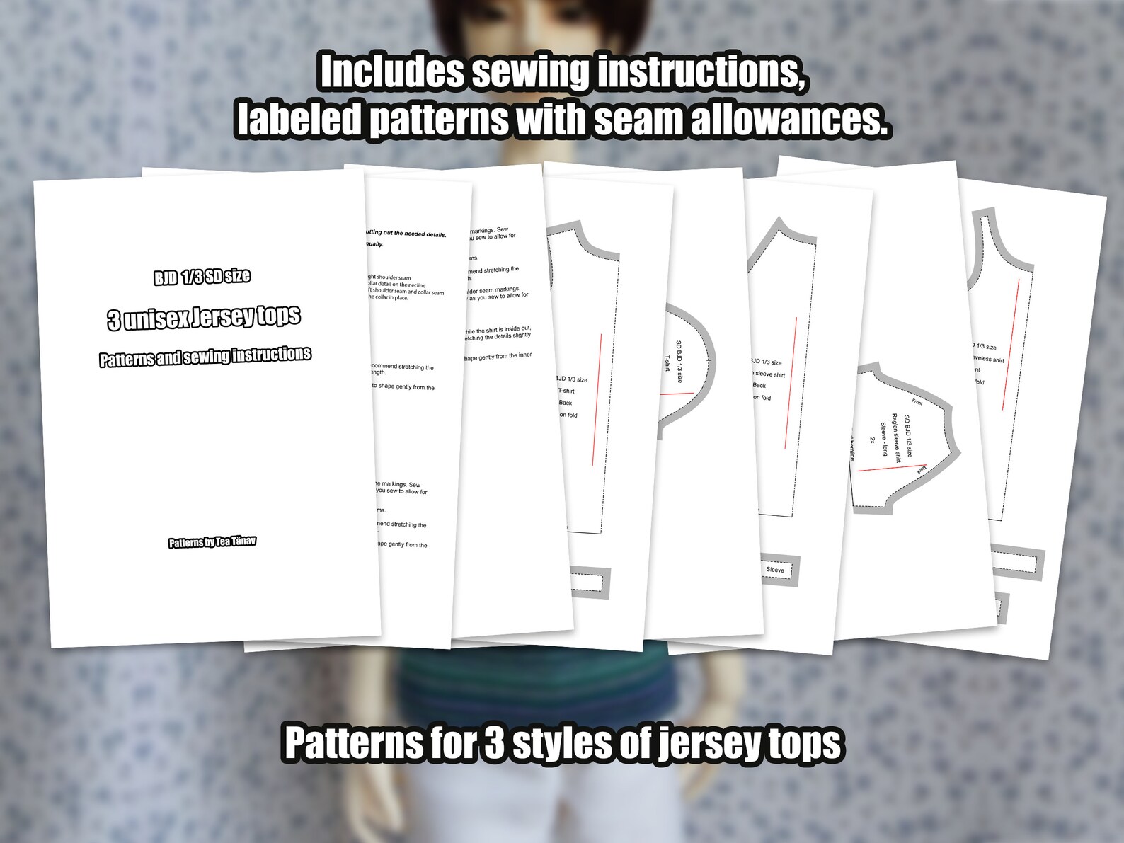 SD Doll BJD 1/3 Size: 3 Jersey Shirts Sewing Pattern - PDF With ...