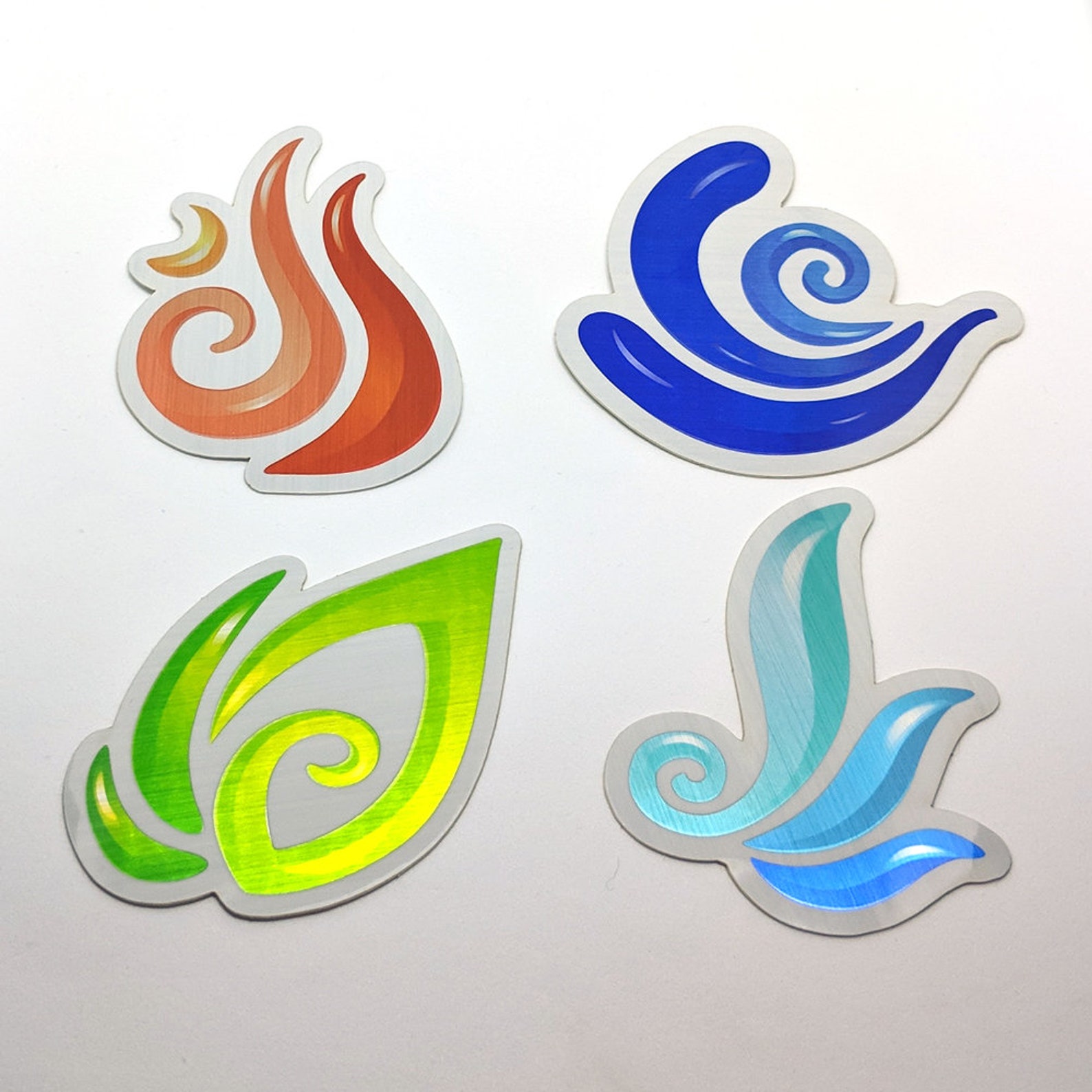 Elemental Stickers : Air, Earth, Fire, Water. Set of 4. Brushed Alloy ...