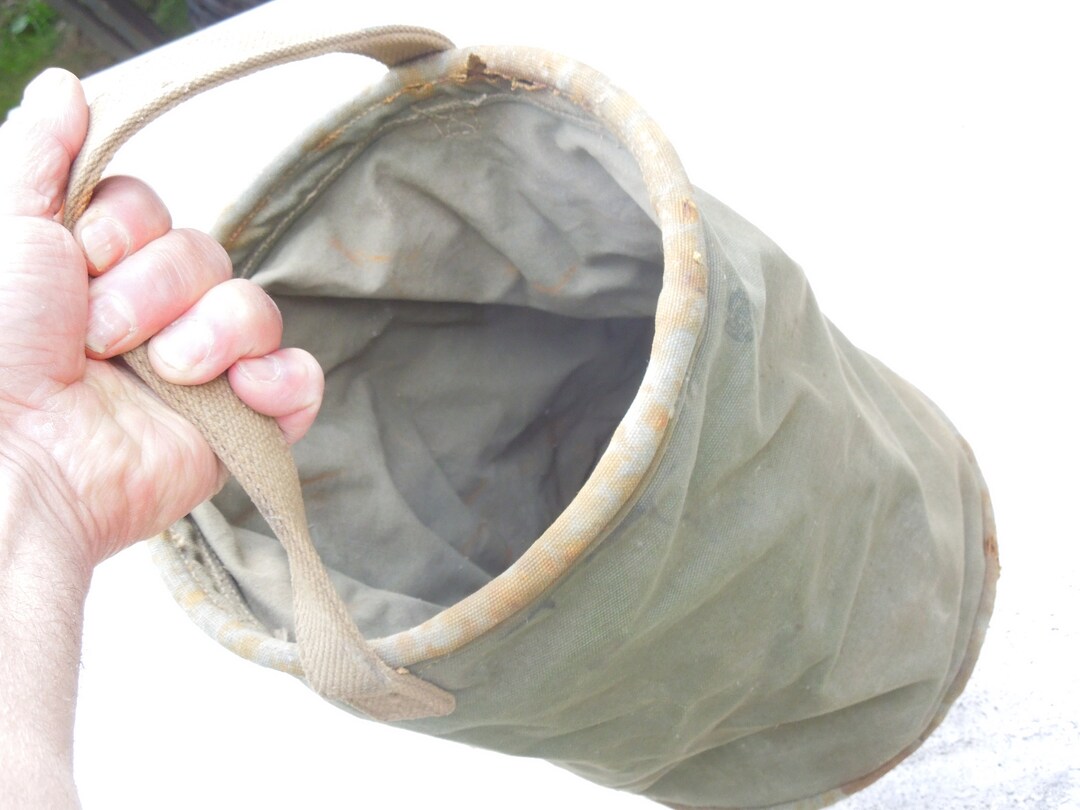 WW2 Military Collapsible Canvas Water Bucket, Army Tool Round Bag, FREE ...