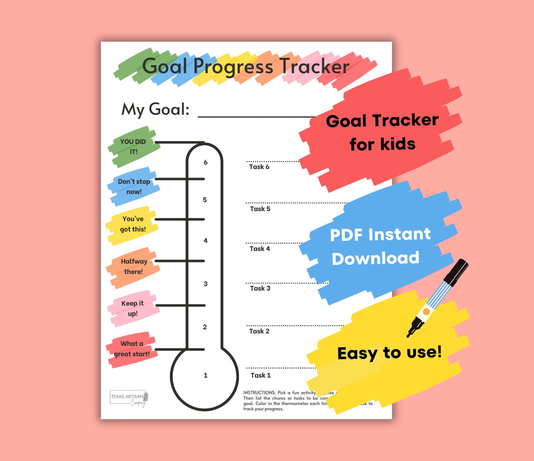 Goal Progress Tracker for Kids - PDF Instant Download, Children Reward ...