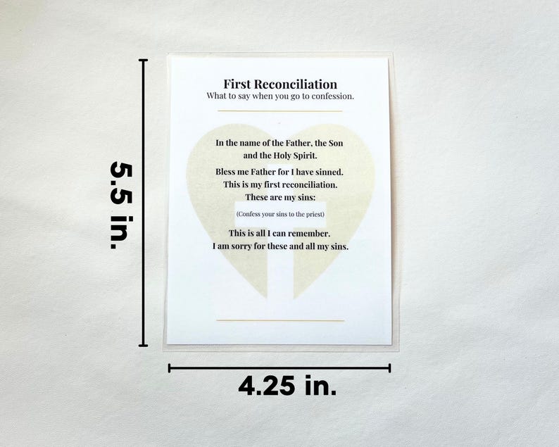 Catholic First Reconciliation Card: Act of Contrition Prayer ...