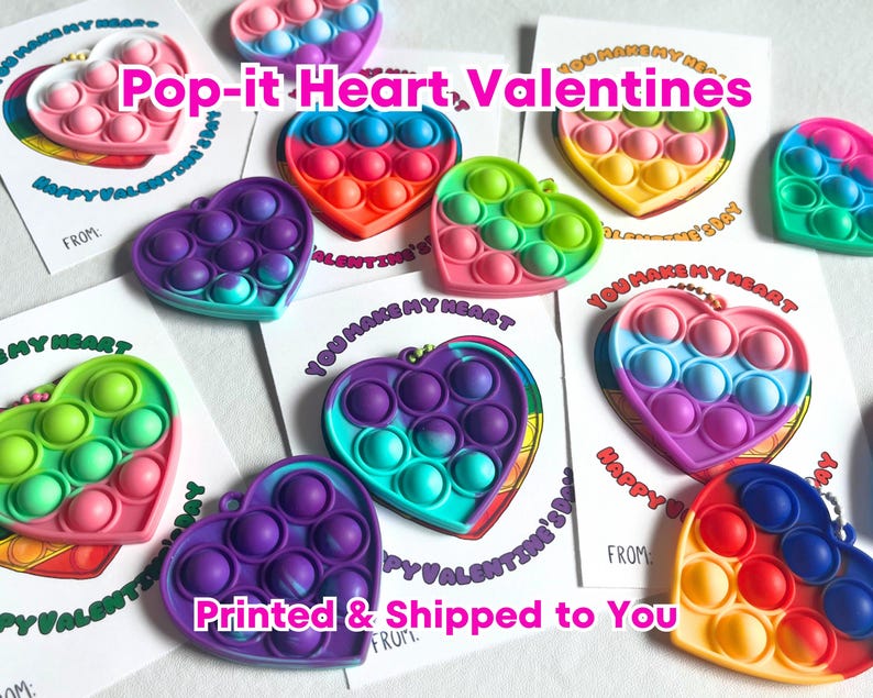 Pop-it Heart Valentines + Keychains: Non-candy Valentine Card Set ...