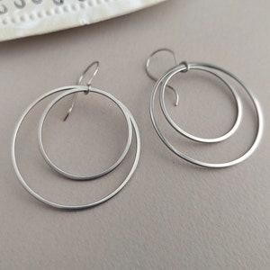 Large Hoops Silver Hoop Earrings Double Hoops Two Hoops - Etsy