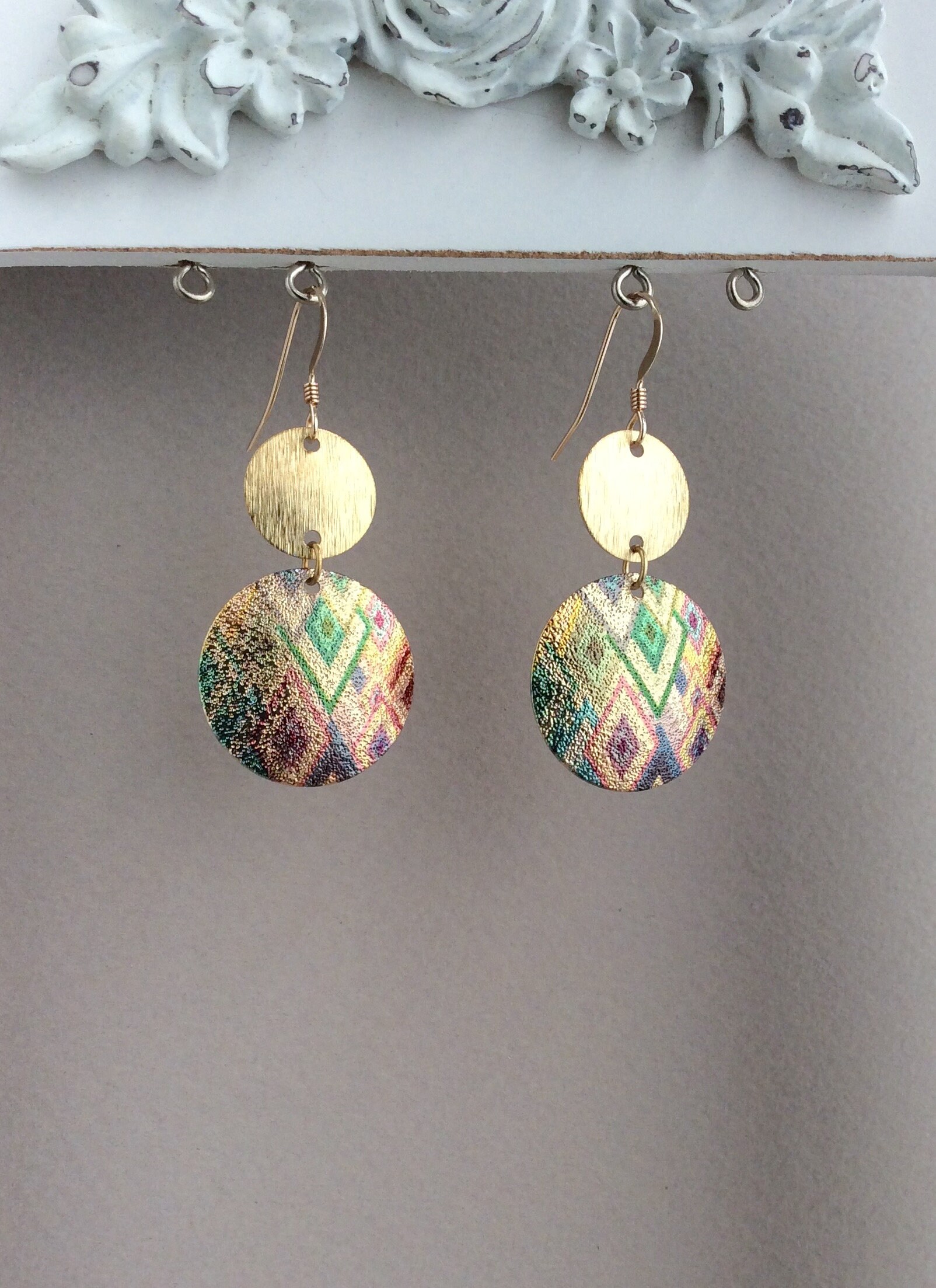 Aztec Earrings, Gold Earrings, Tribal Earrings, Round Bronze, Geometric ...